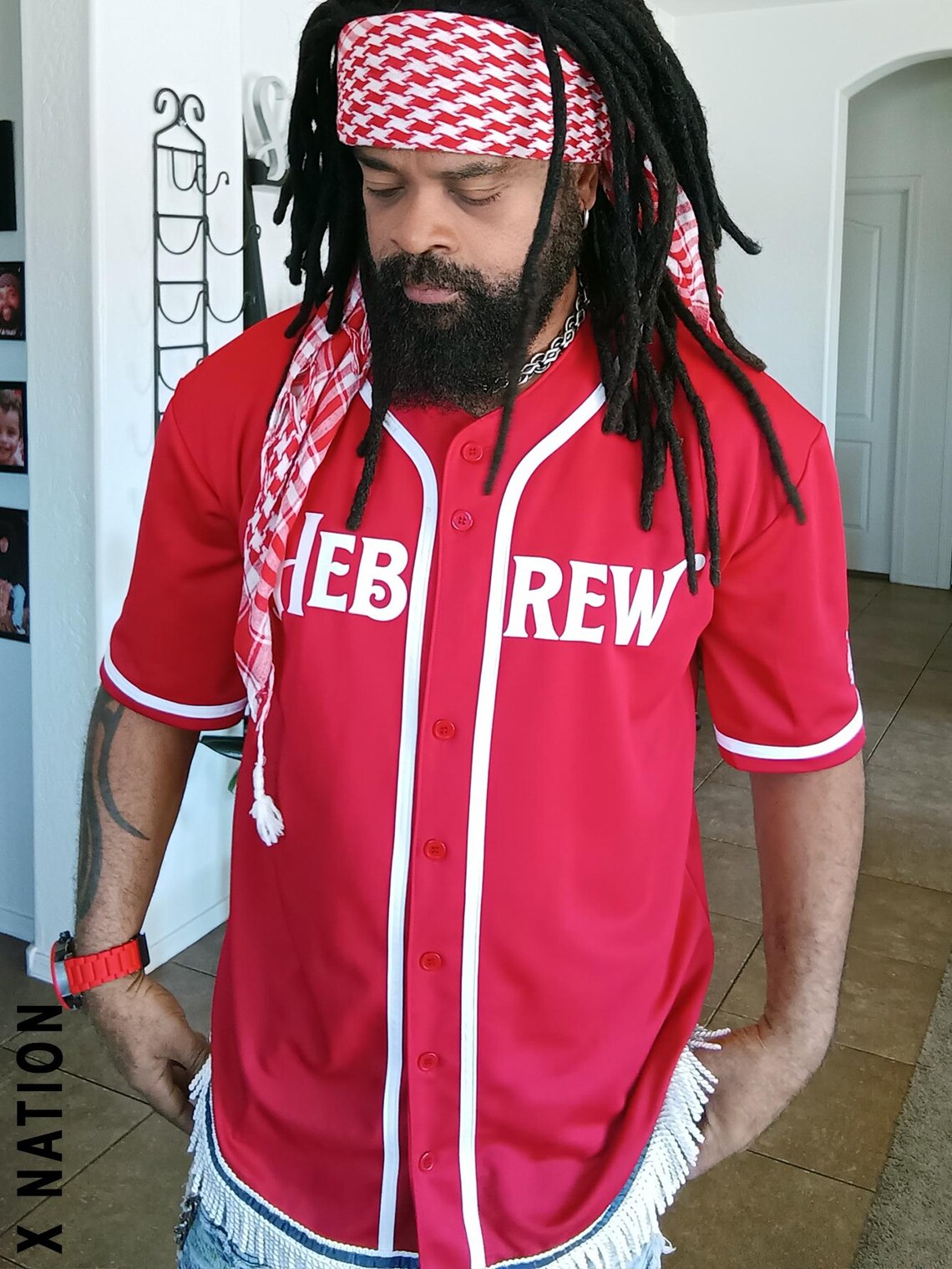 Hebrew Israelite Baseball Jersey Red With White Fringes, X Nation Brand ...