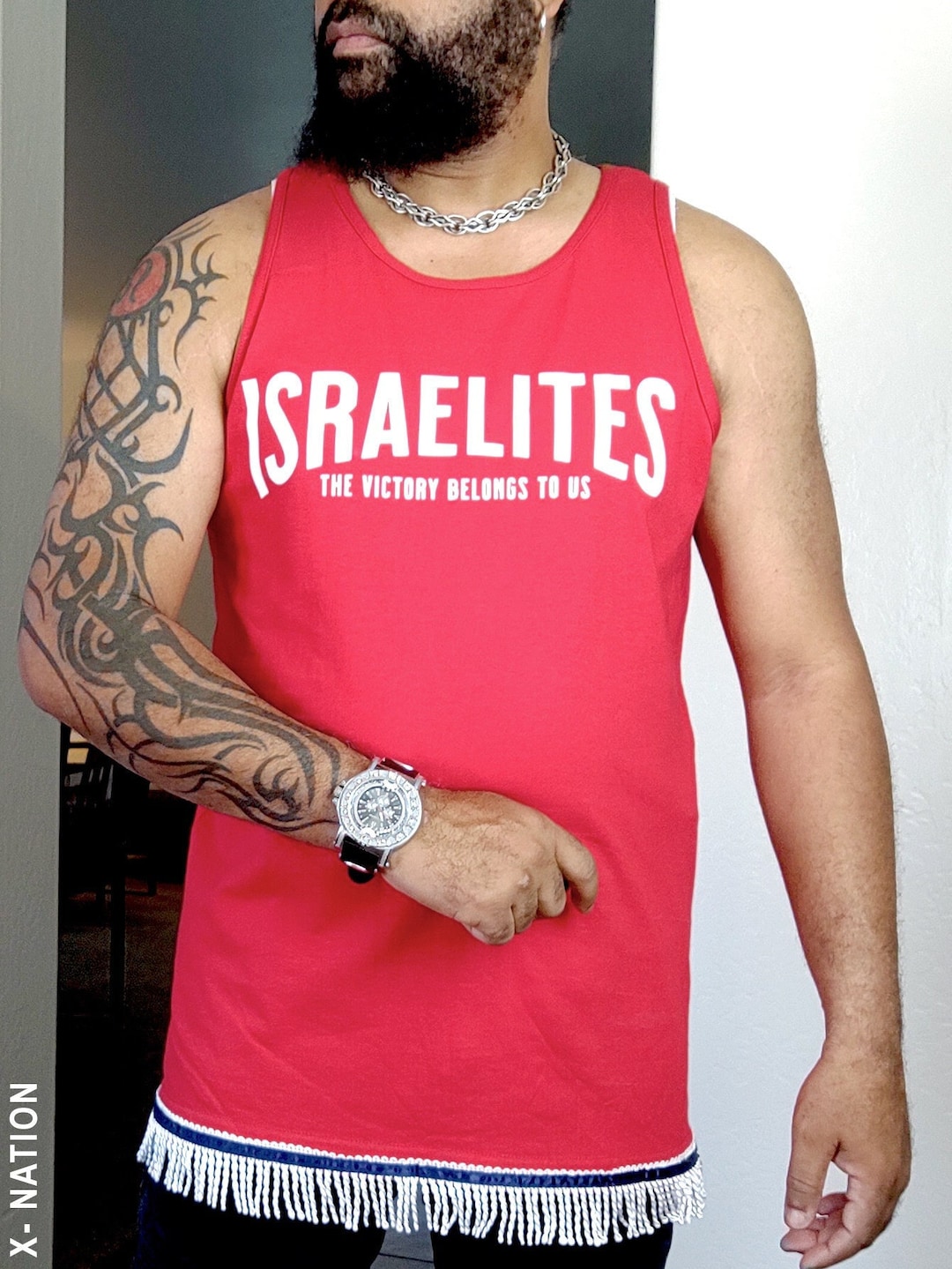 Hebrew Israelite, Red Tank Top, With White Fringes, Israelites Victory ...