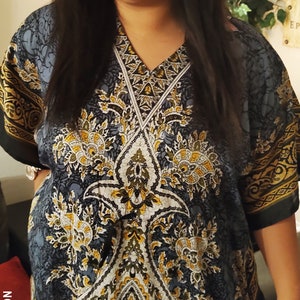 Hebrew Israelite Women's Gray & Gold Kaftan Dress, With Gold Fringes, X ...