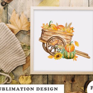 Autumn Harvest Cart With Pumpkin and Sunflowers Sublimation - Etsy