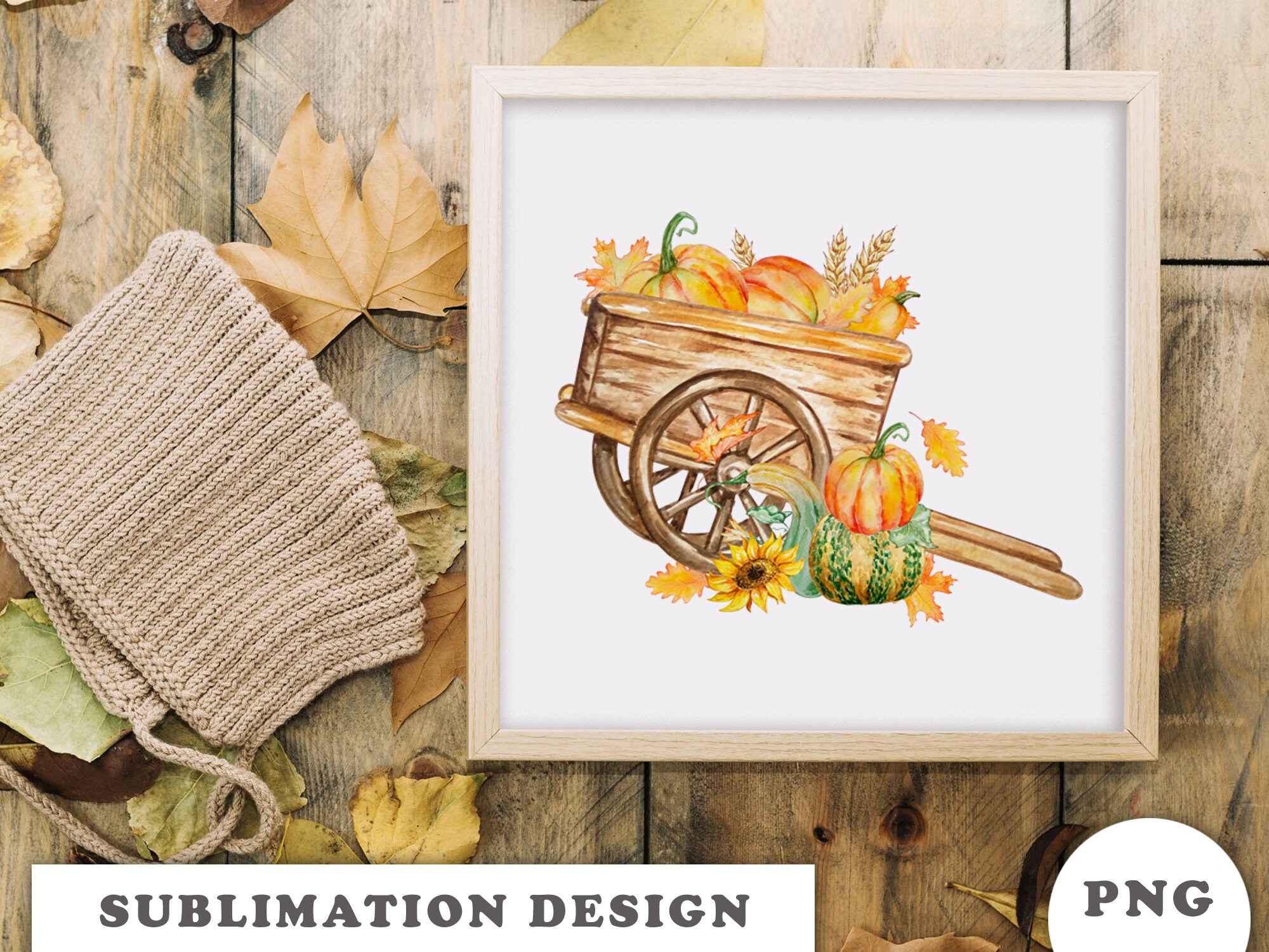 Autumn Harvest Cart With Pumpkin and Sunflowers Sublimation - Etsy