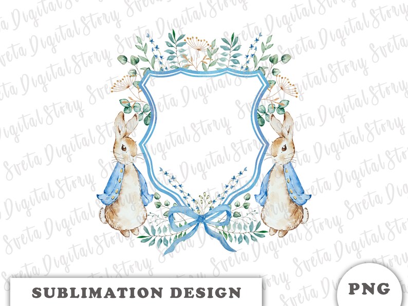 Watercolor Rabbit Crest PNG Eucalyptus Frame Design Floral - Etsy