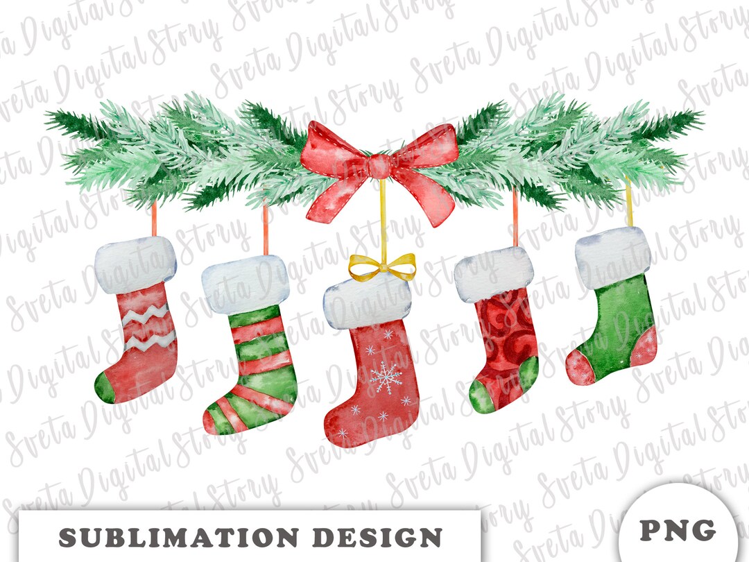 Watercolor Christmas Stocking Clipart Merry Christmas - Etsy