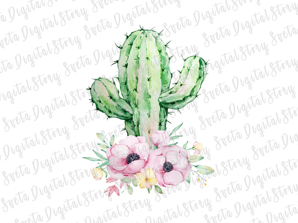 Cactus Sublimation Designs Downloads, Watercolor Cactus Png, Floral ...
