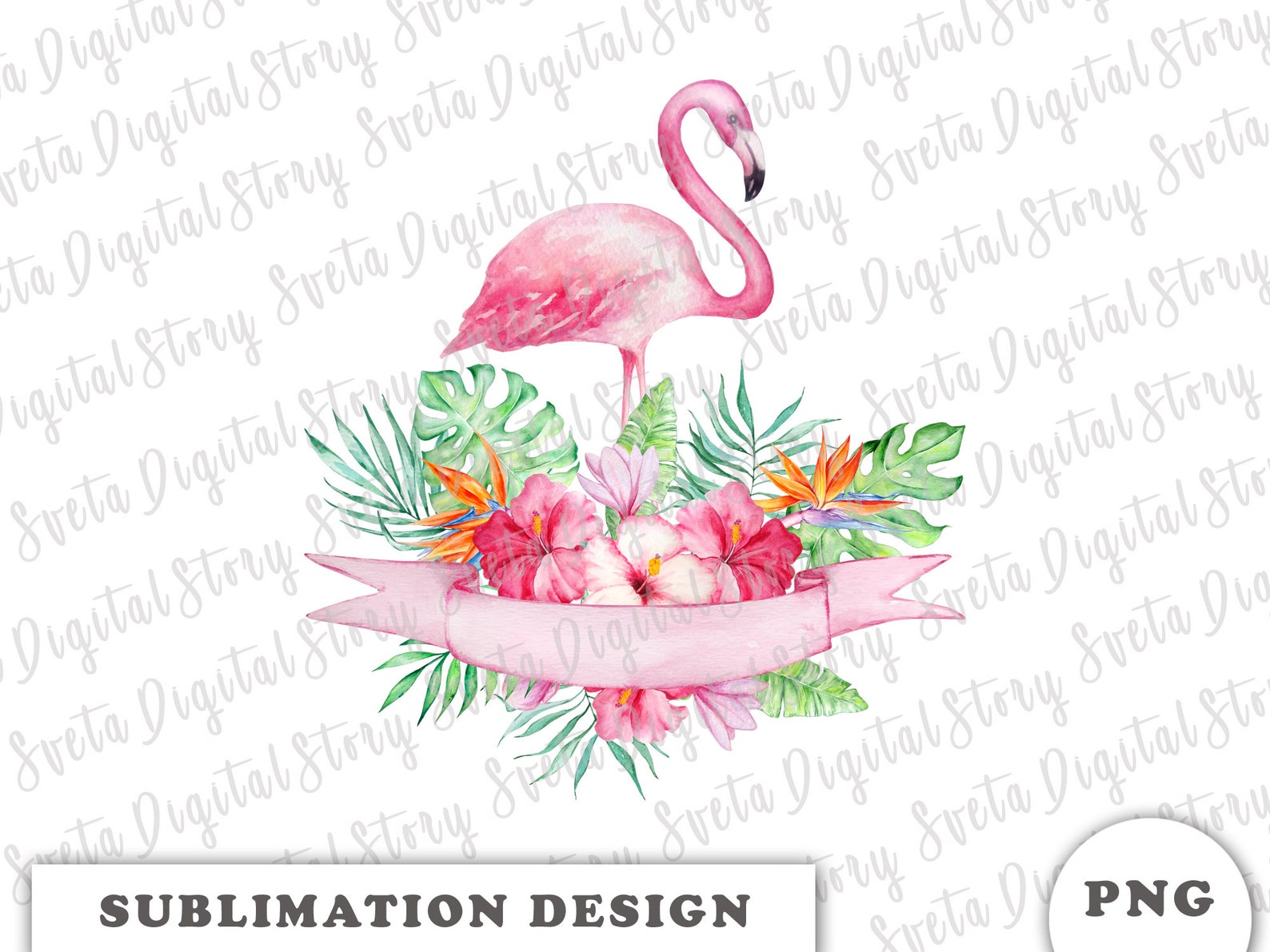 Watercolor Floral Flamingo Sublimation Downloads Tropical - Etsy