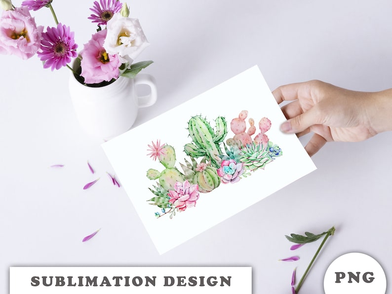 Cactus Sublimation Designs Downloads Watercolor Pink Cactus - Etsy
