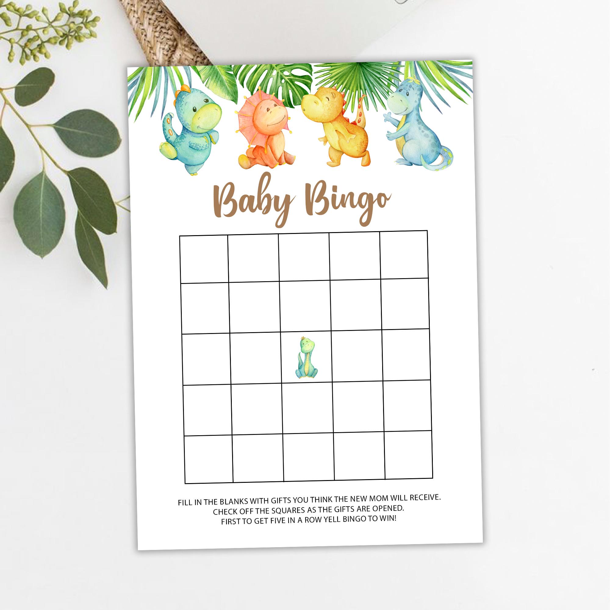 Dinosaur Baby Bingo Game | Cute Dinosaurs Baby Shower Game | Game Card ...