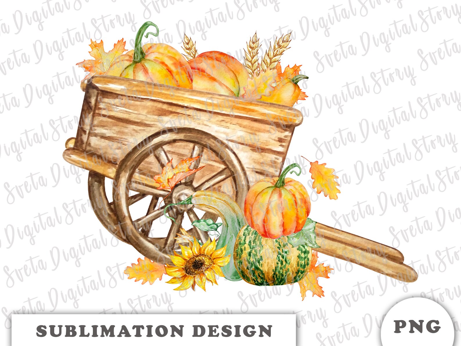 Autumn Harvest Cart With Pumpkin and Sunflowers Sublimation - Etsy