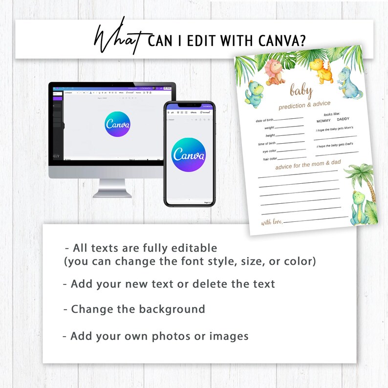 Personalized Dinosaur Baby Shower Predictions and Advice Card Template ...