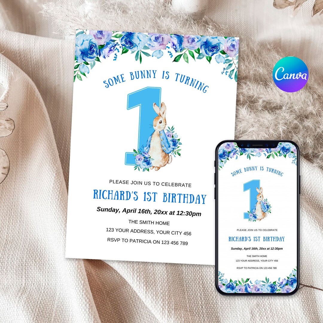 Peter Rabbit First Birthday Invitation Watercolor Peter Rabbit First ...