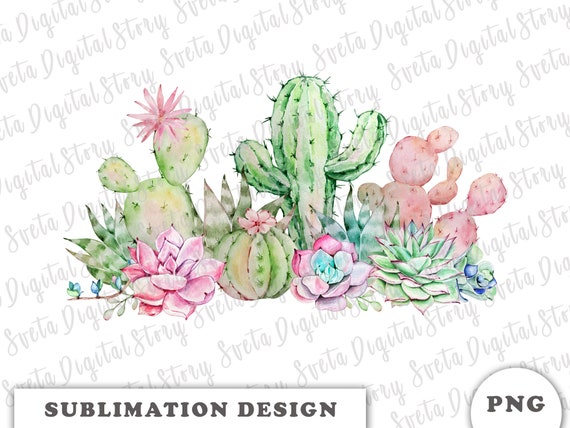 Cactus Sublimation Designs Downloads Watercolor Pink Cactus - Etsy Canada