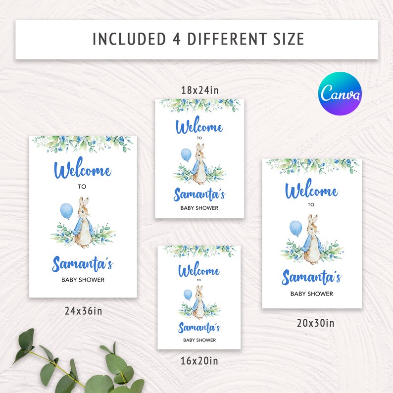Editable Peter Rabbit Baby Shower Welcome Sign Watercolor Peter Rabbit ...