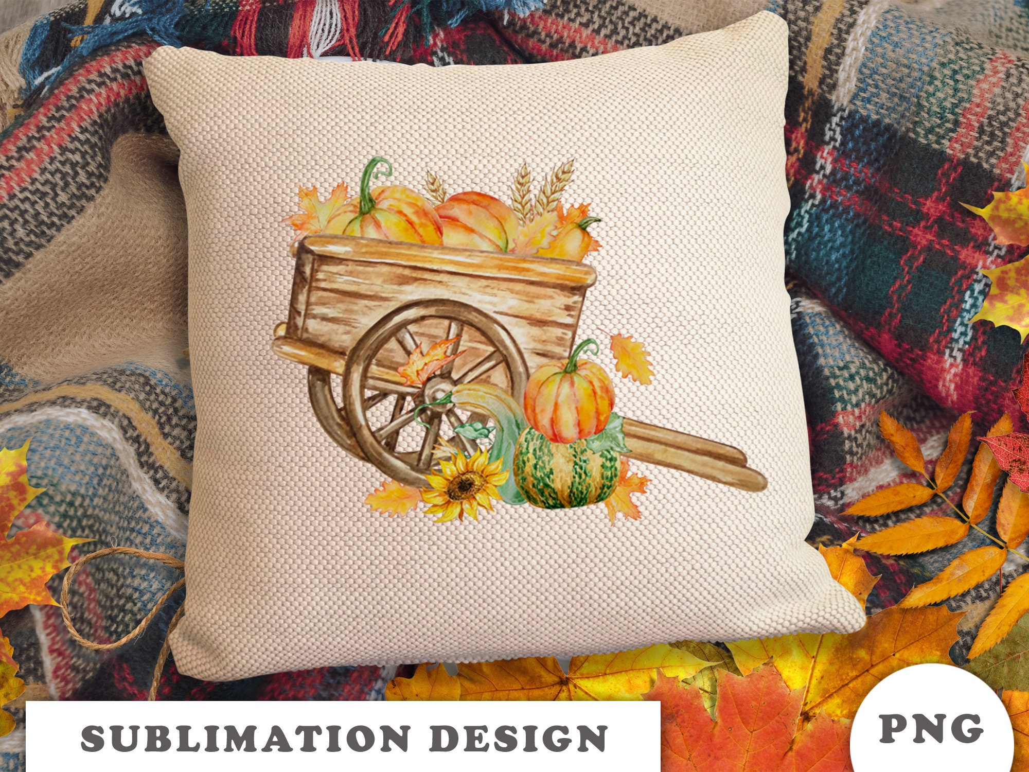 Autumn Harvest Cart With Pumpkin and Sunflowers Sublimation - Etsy