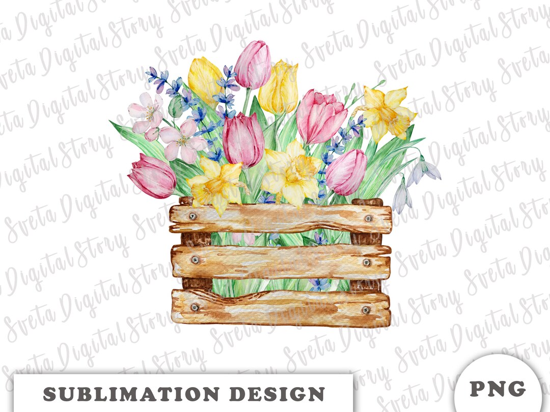 Watercolor Spring Flowers Png Bouquet Flowers Clipart Wooden Box With ...