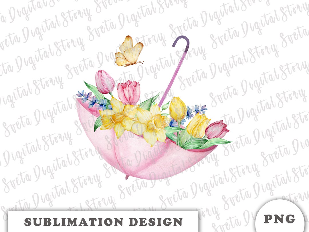 Watercolor Spring Flowers Umbrella Png Bouquet Flowers Sublimation ...