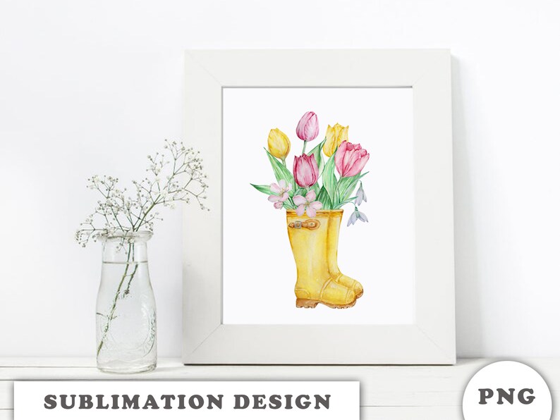 Spring Flower Wellies Png Farmhouse Decor PNG Watercolor - Etsy