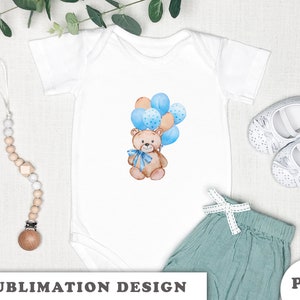 Teddy Bear With Balloons PNG Bear Sublimation Design First Boy Birthday ...