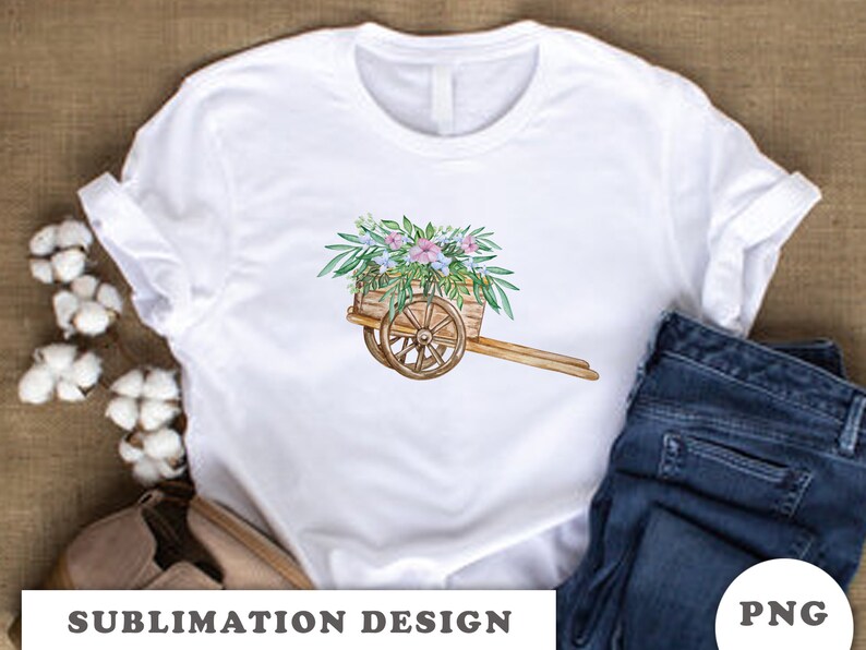 Watercolor Wooden Cart With Flowers Rustic Sublimation - Etsy
