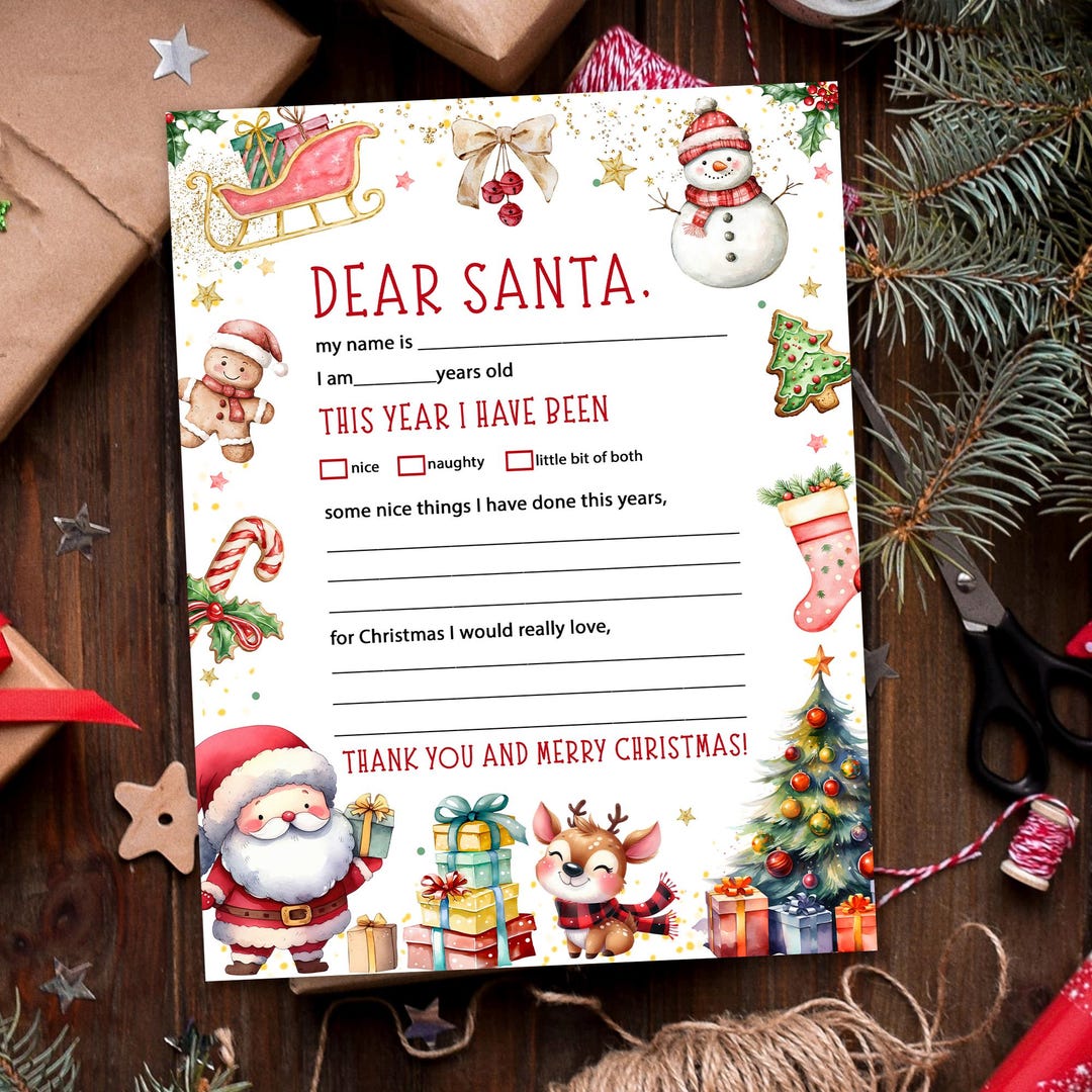 Letter to Santa Printable | Santa Wish List Letters | Watercolor ...