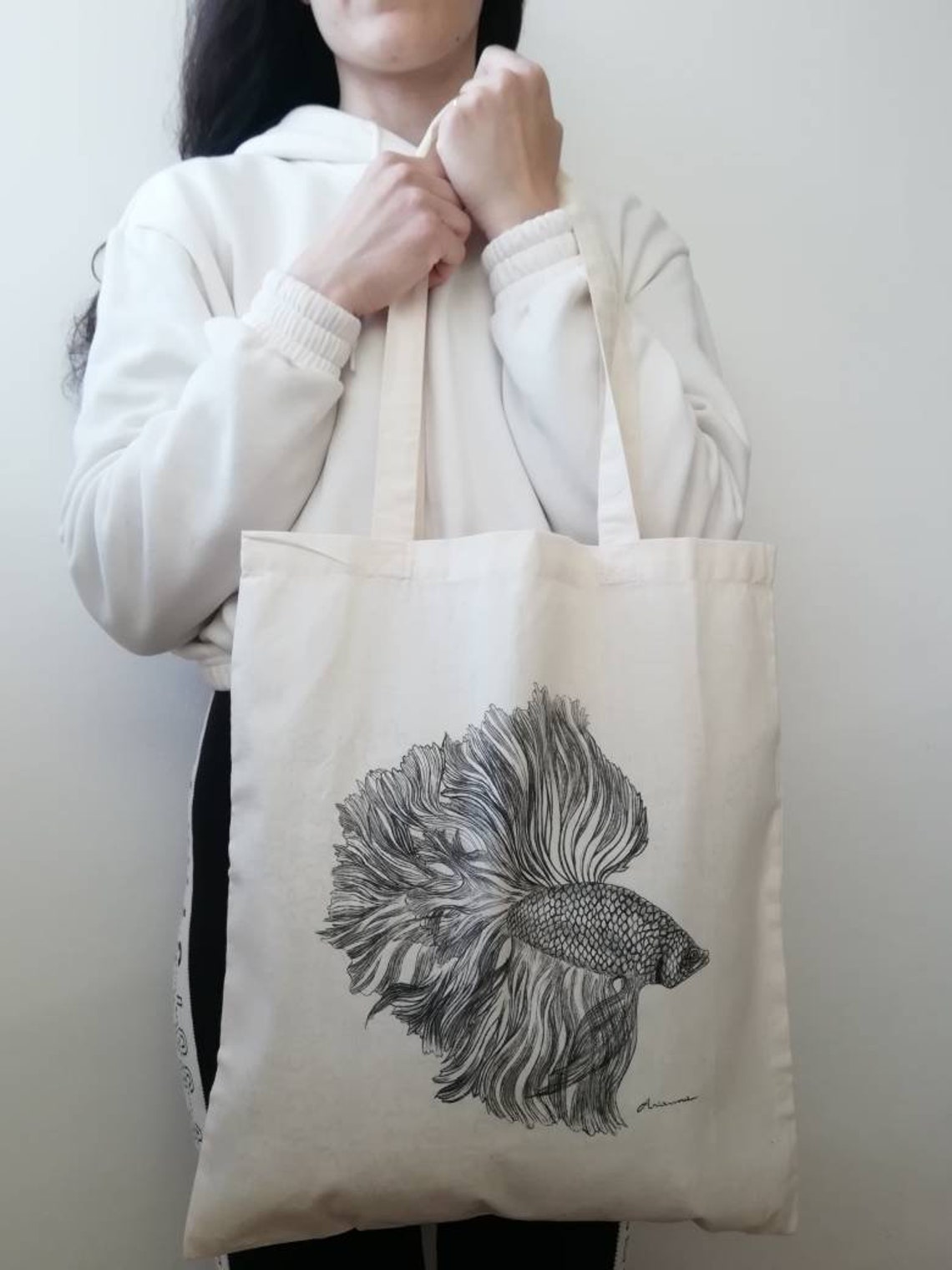 Betta fish tote bag 100% cotton. Reusable bag. Shopping bag. | Etsy