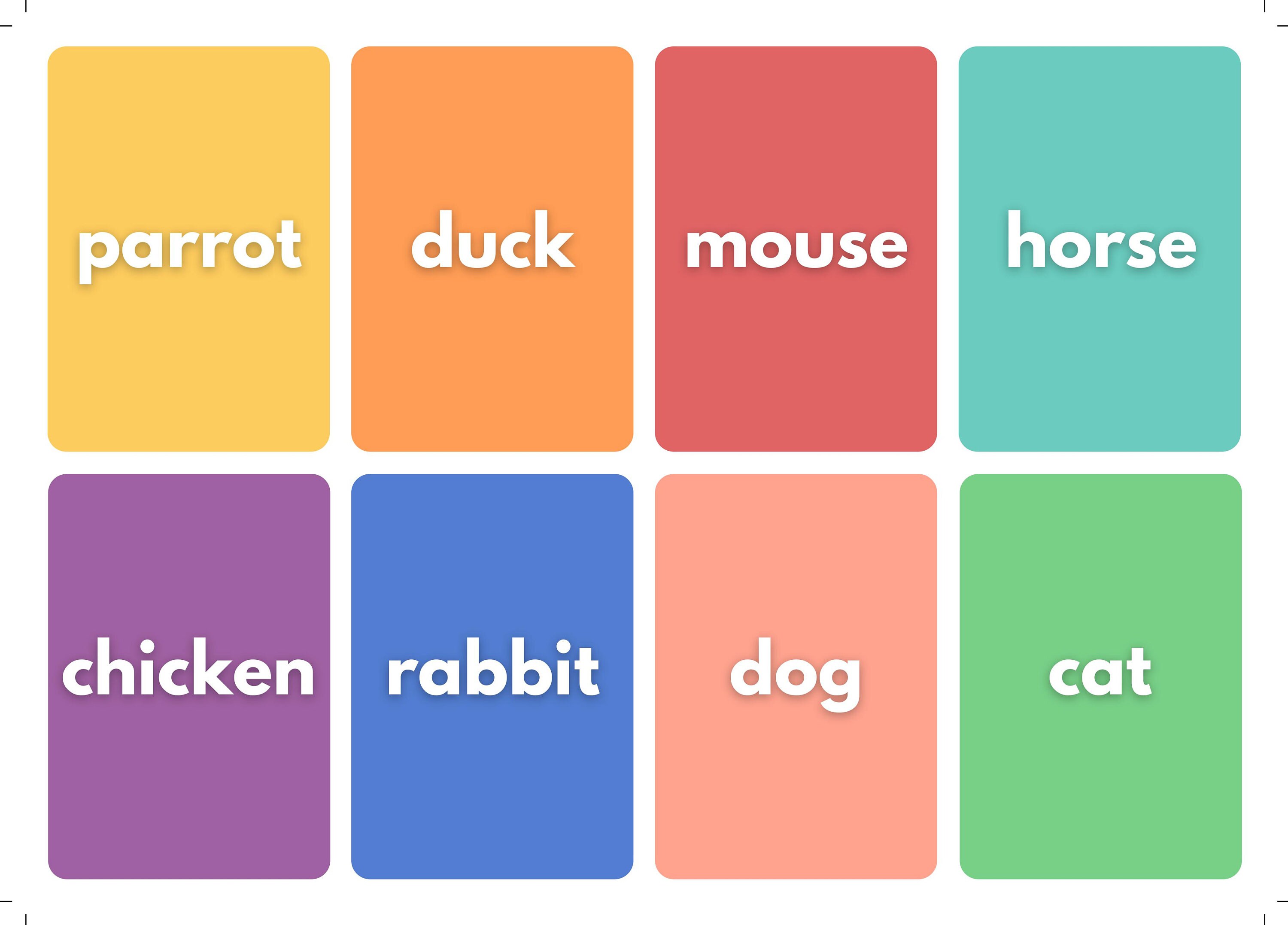 Animals and Pets Flashcards (set of 48) - PRINTABLE PDF Digital ...