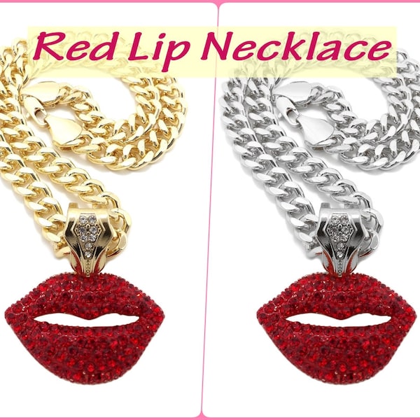 Red Lip Necklace - Etsy