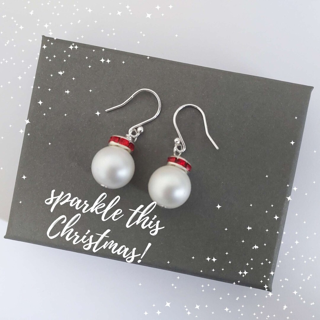 Christmas Bauble Earrings White Pearl Beads Festive Novelty Earrings ...