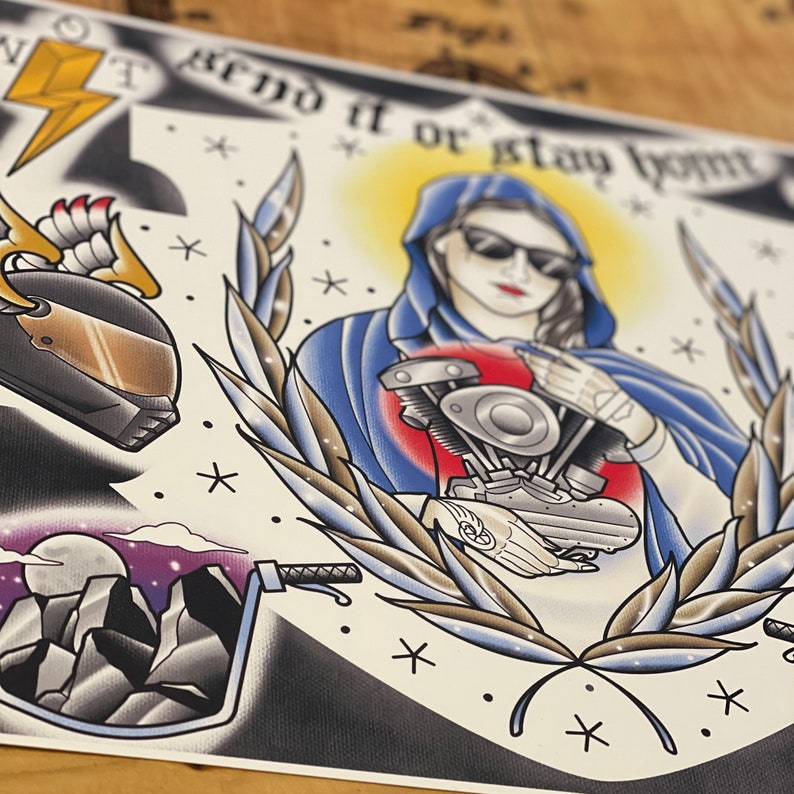 Motorcycle Biker Flash Tattoo Art Print - Etsy