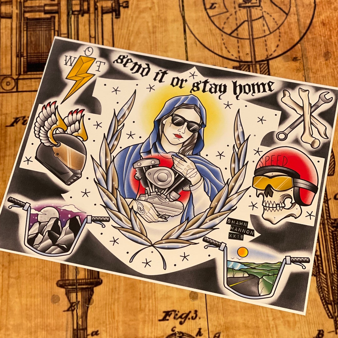 Motorcycle Biker Flash Tattoo Art Print - Etsy