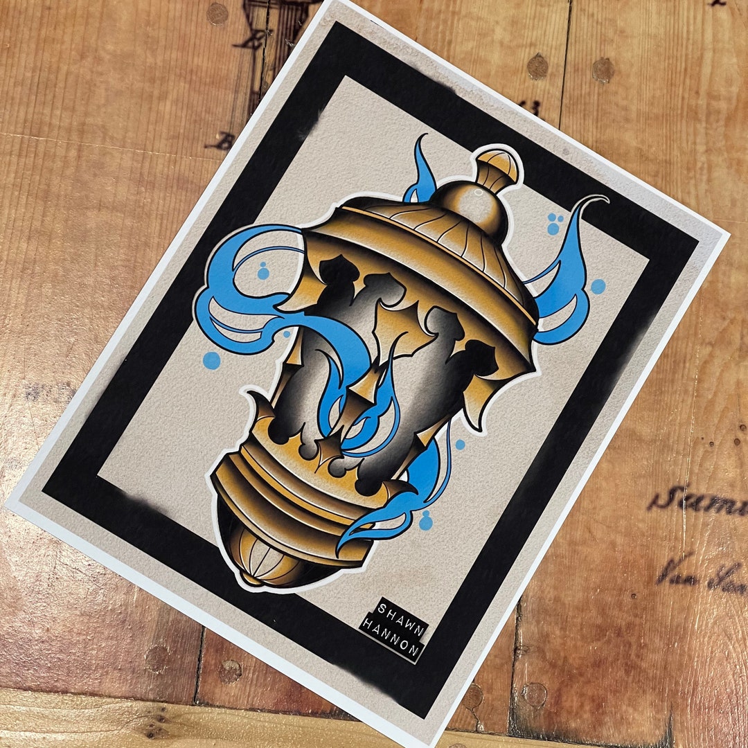 Lantern Blue Flame Tattoo Art Print - Etsy