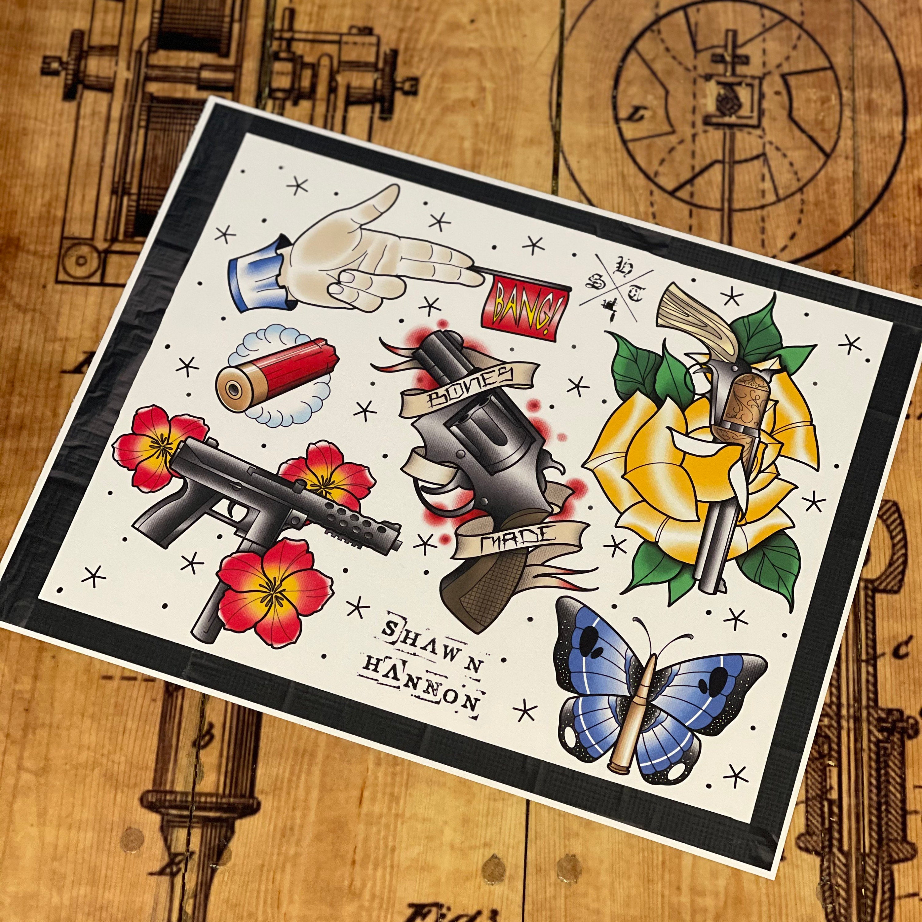 Finger Gun Tattoo Flash Art Print - Etsy