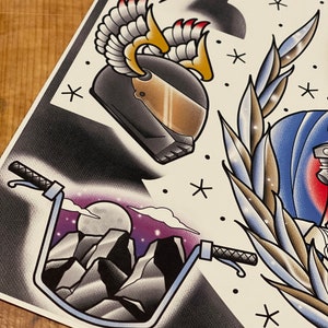 Motorcycle Biker Flash Tattoo Art Print - Etsy