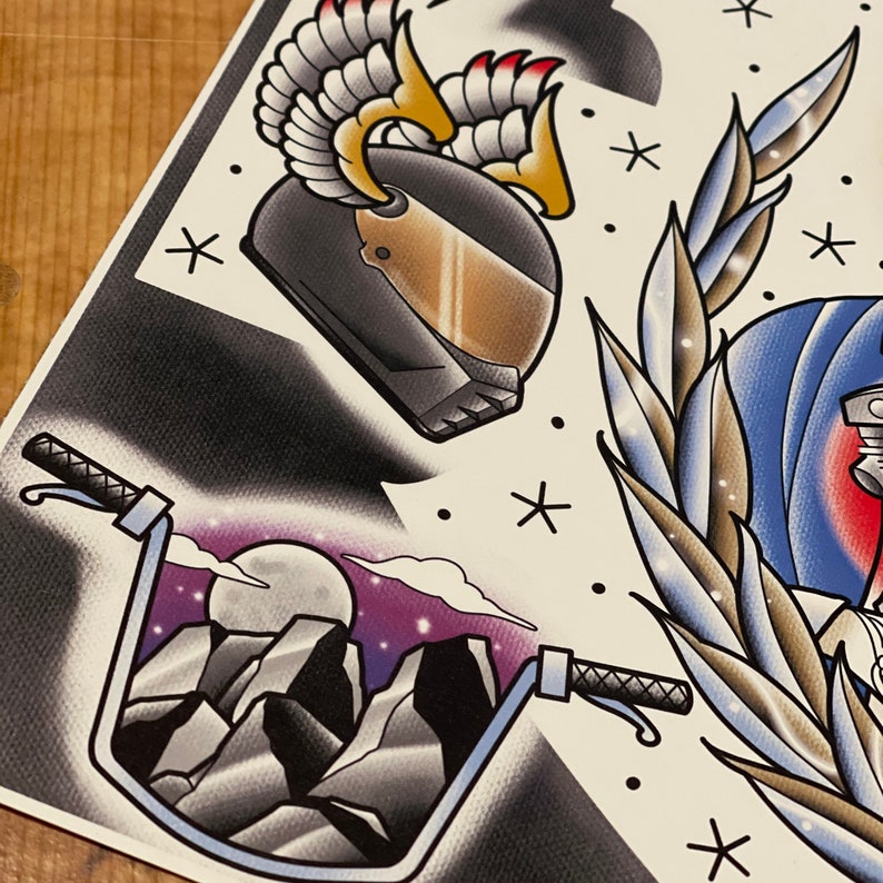 Motorcycle Biker Flash Tattoo Art Print - Etsy