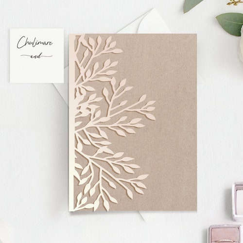 5x7 Pine Leaves Tri-fold Cricut Wedding Invitation Template - Etsy
