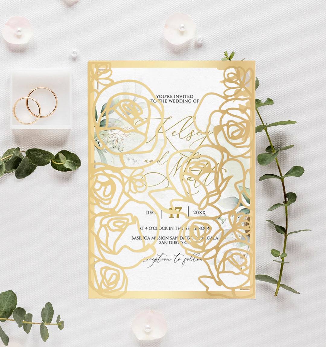 5x7 Rose Gate-fold Wedding Invitation Laser Cut Template, Birthday ...