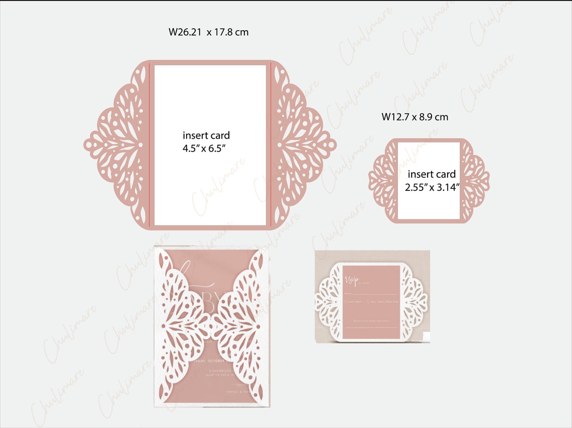 5x7 Royal Lace Gate-fold Wedding Invitation Laser Cut Template With ...
