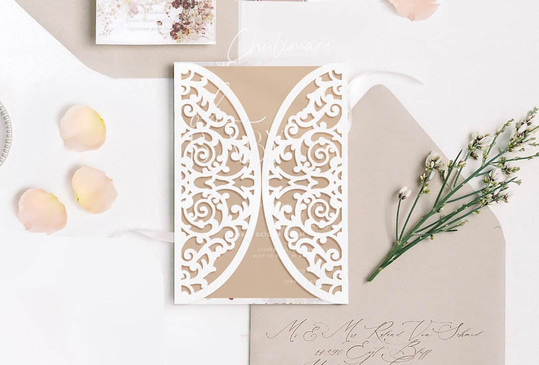 5x7 Arc Royal Lace Gate-fold Wedding Invitation Laser Cut Template With ...