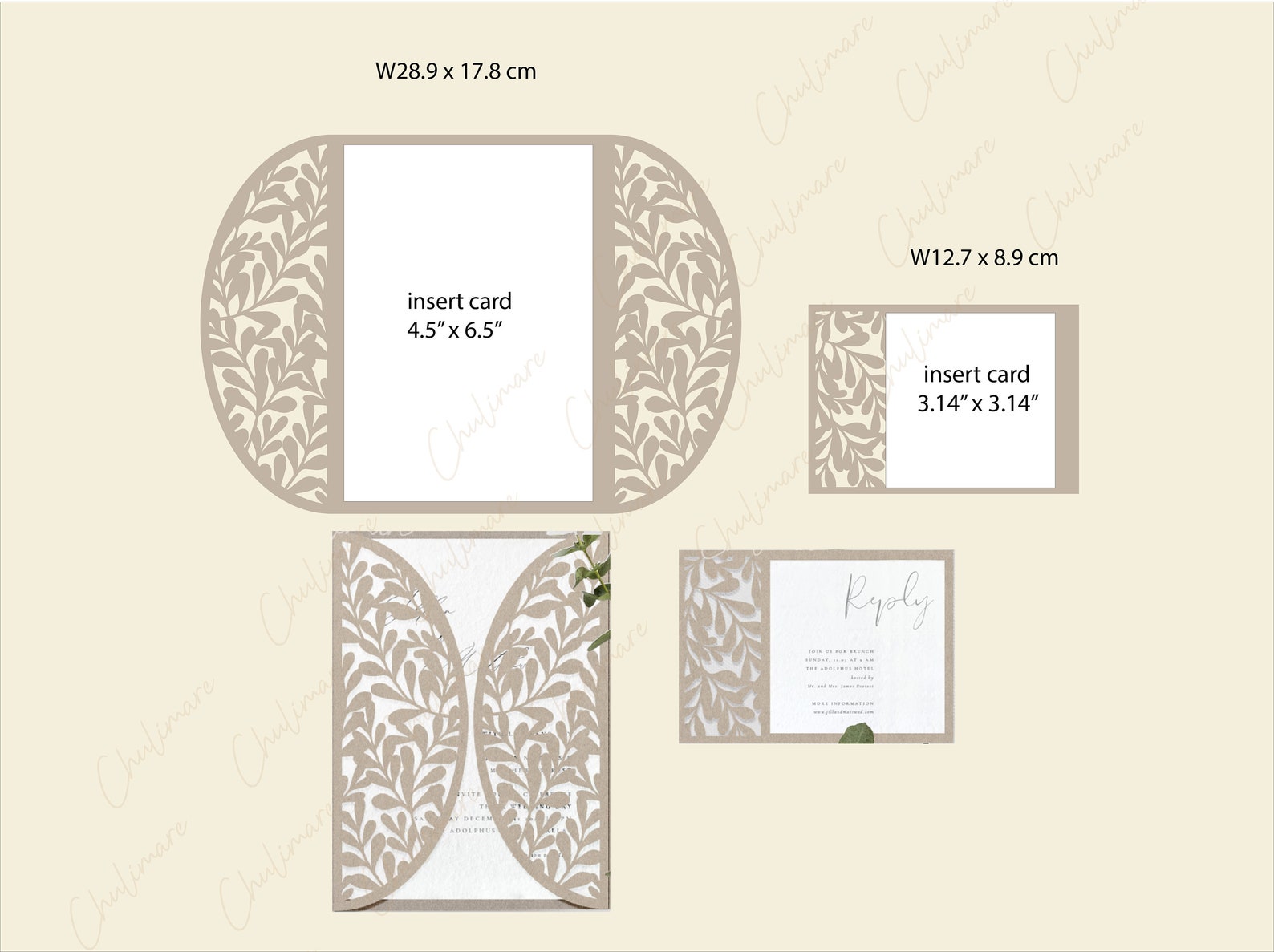 Arc Deco Leaves Gate-fold Wedding Invitation Laser Cut Template (SVG ...