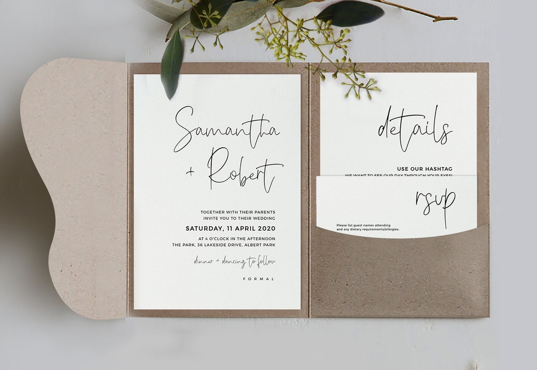 Modèle de faire-part de mariage Cricut minimaliste en trois volets 5 x ...