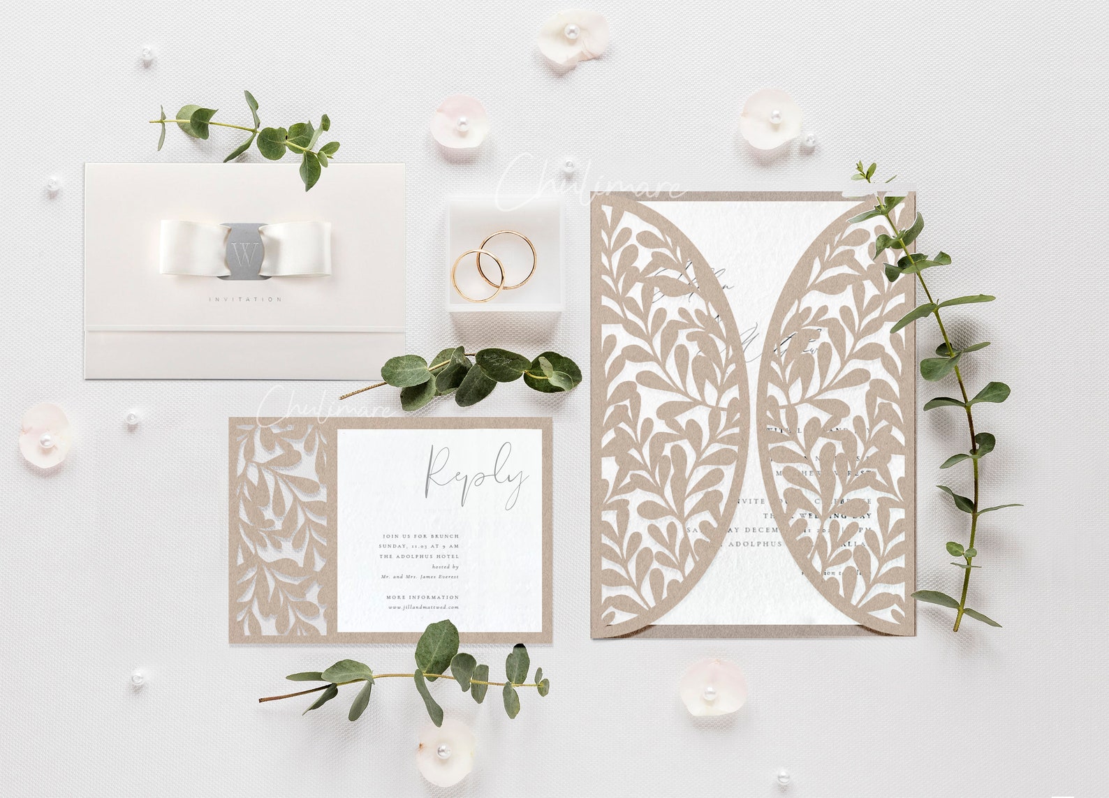 Arc Deco Leaves Gate-fold Wedding Invitation Laser Cut Template (SVG ...