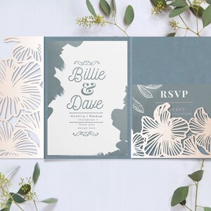 5x7 Hibiscus Tri-fold Cricut Wedding Invitation Template, Wedding ...