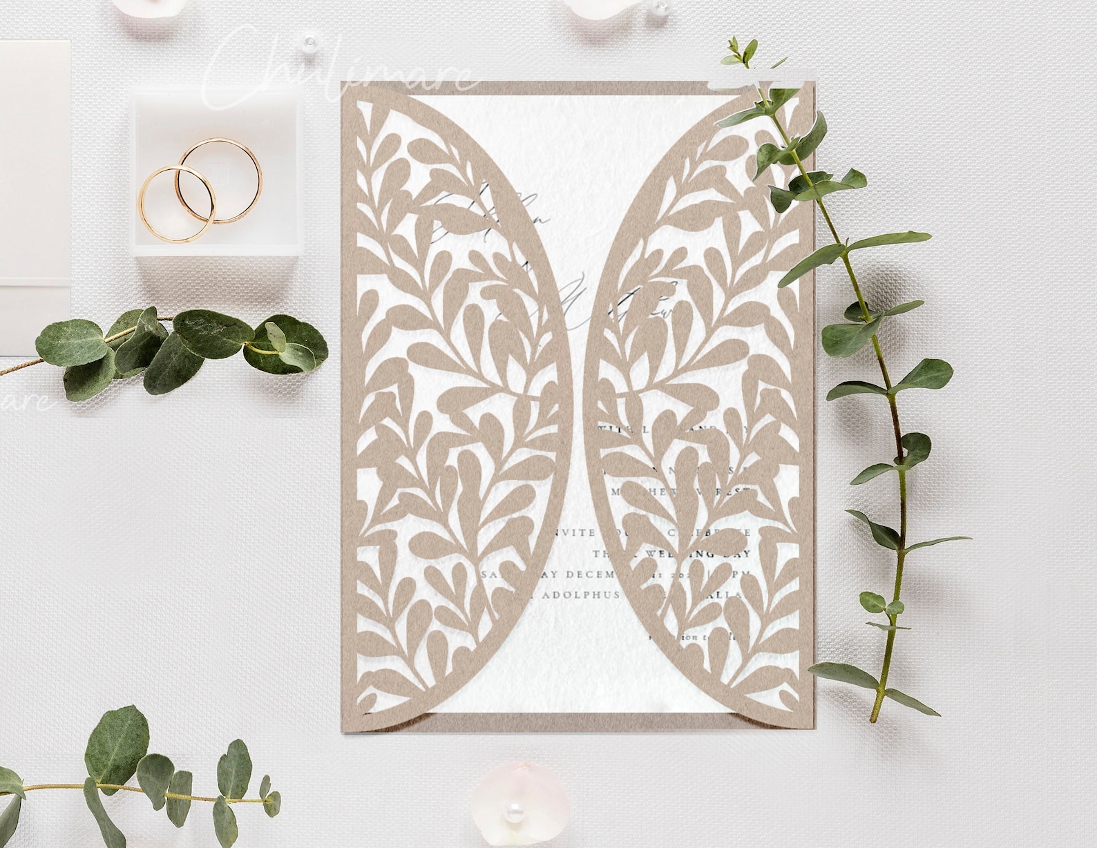 Arc Deco Leaves Gate-fold Wedding Invitation Laser Cut Template (SVG ...