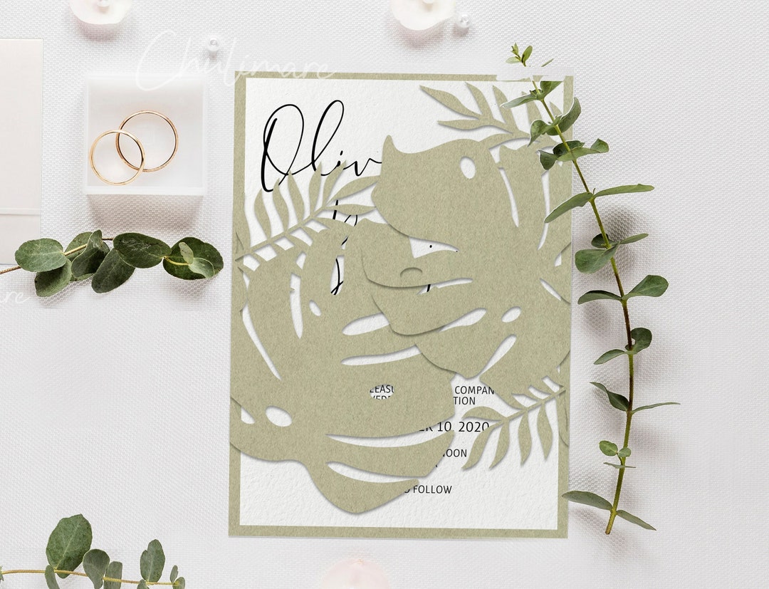 5x7 Monstera Gate-fold Wedding Invitation Laser Cut Template, Birthday ...