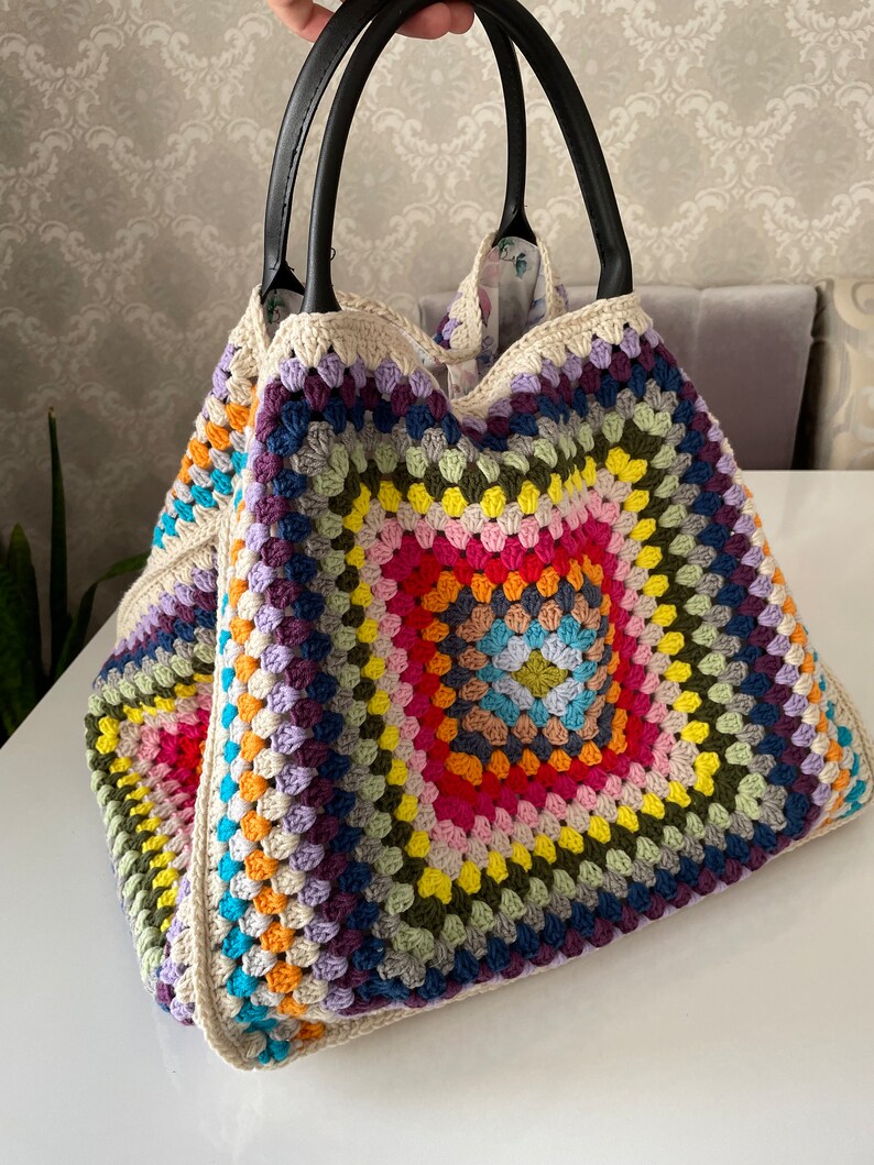 Granny Squares Bag-hand Made Vintage Bag-colorful Bag-granny Bag-weekender Bag-beach Bag-vintage ...