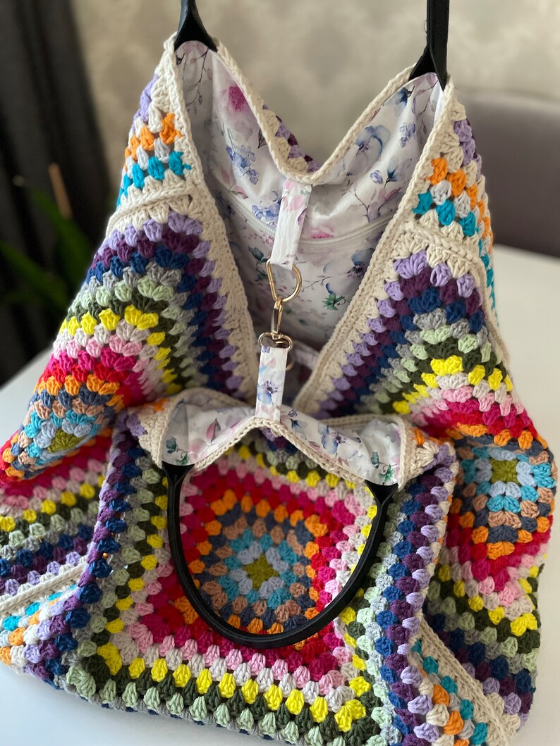 Granny Squares Bag-hand Made Vintage Bag-colorful Bag-granny Bag ...