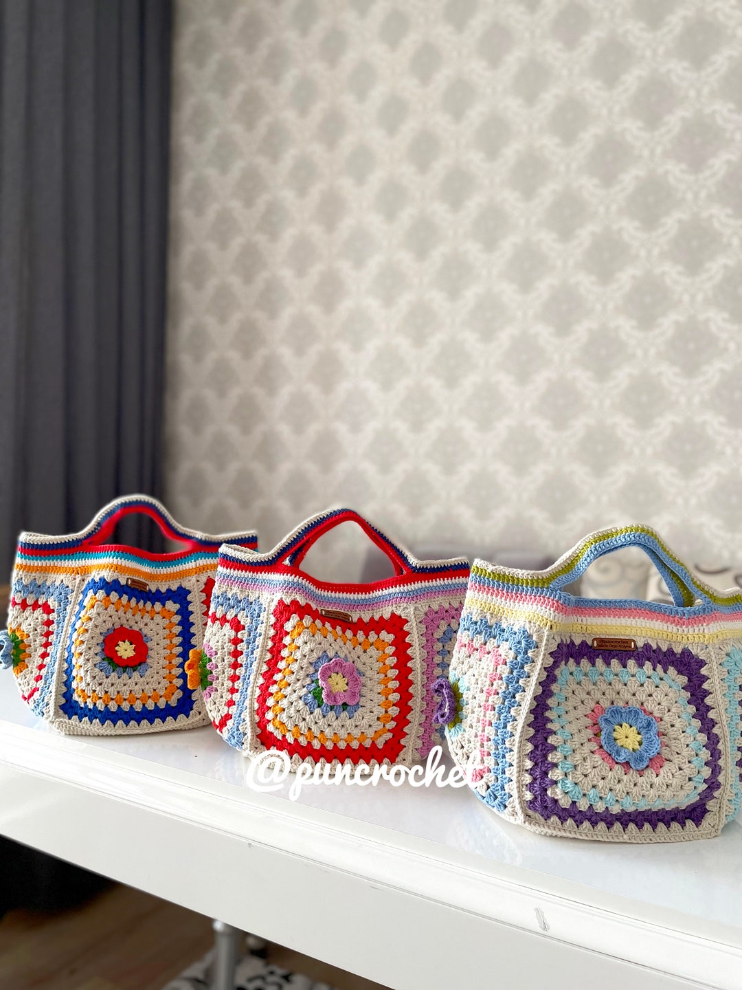 Colorful Crochet Bag—beach Bag-granny Bag-handmade Bag-knit Bag - Etsy