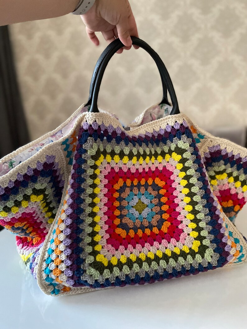 Granny Squares Bag-hand Made Vintage Bag-colorful Bag-granny Bag ...