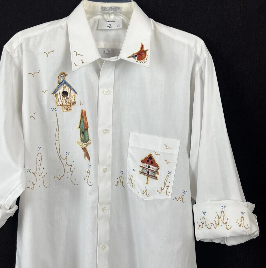Vintage splashes by Bev Art-to-wear Hand Painted Buttoned Blouse Shirt ...