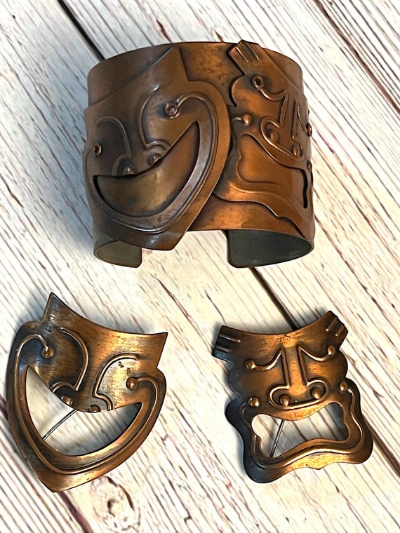 REBAJES VINTAGE COMEDY TRAGEDY MASKS TRIBAL COPPER BR… - Gem