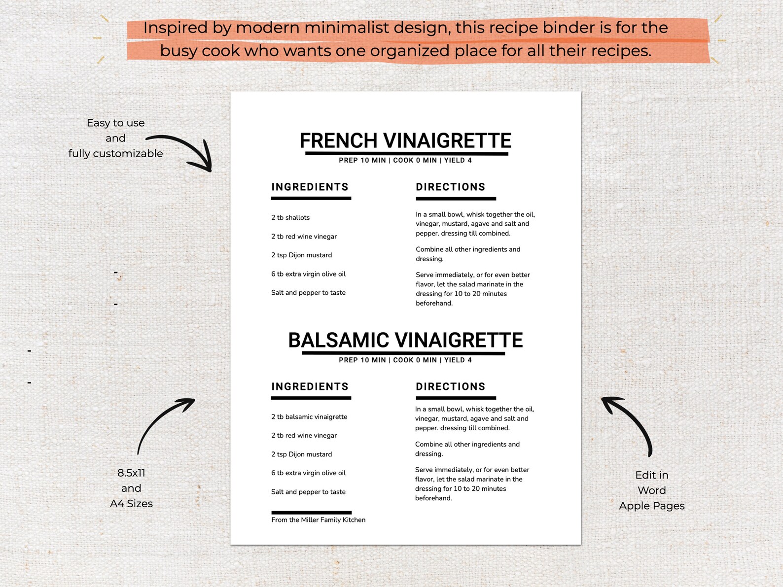 Printable Recipe Template | Two Recipes per Page | Recipe Template ...